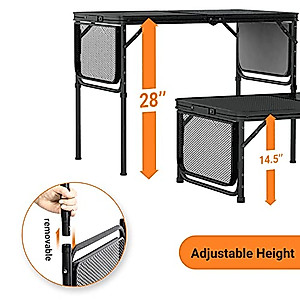 Coastrail Outdoor Camping Folding Grill Table Portable Lightweight Metal Grill Stand for Outdoor with Adjustable Height, 3 Feet, Half-Mesh, Black