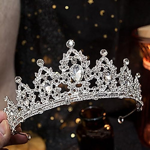 Ruokfziyan Birthday Tiara and Crown for Women Crystal Queen Crowns Rhinestone Princess Tiaras for Girl Bride Wedding Hair Accessories for Bridal Party Prom Halloween Cos.play dress Christmas (Silver)
