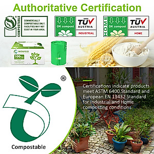 MIDOFELD 2.6 Gallon Compostable Bags, Biodegradable Small Trash Bags 100 Count Waste Basket Liner for Food Scrap, 0.8 mil Extra Thick Garbage Bag for Kitchen Countertop Bin, T-Shirt Bag BPI Certified