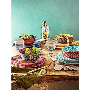 DOWAN Ceramic Plates and Bowls Sets, 12-Piece Dinnerware Sets for Birthday Gifts, Colorful Dish Set for 4, Porcelain Dinner Dessert Plates,and Soup Bowls Set for Home Decor Housewaming Gift