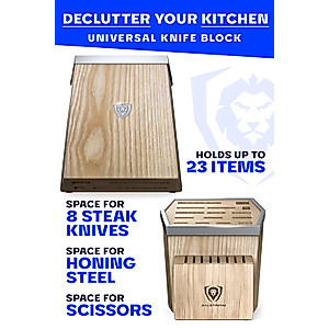 DALSTRONG Universal Knife Block - 23 Slots - Premium American Ash Wood - Aluminum Alloy Rim Kitchen Set - Lion Head Logo Badge - Premium Craftsmanship Knife Set - Angled For Ergonomics - Cleans Easily
