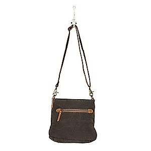 Myra Bag Azure Upcycled Canvas & Cowhide Leather Shoulder Bag S-1266