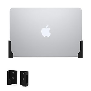 BRAINWAVZ Adhesive Laptop & Tablet Wall Mount Holder for MacBook, Surface, Notebooks, iPad, Galaxy Tab Note, eBooks, Kindle & More, Stick On Or Screw-in (Black)