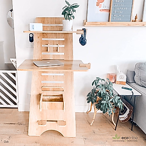 ecotribe Modern Height Adjustable 2 Tier Desk for Small Spaces - Compact Narrow 30 inch Wide Sit/Stand Up Desk - Easy Adjustable Standing Desk for Study, Bedroom & Home Office