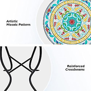 VONLUCE 21" Mosaic Plant Stand, 14 Inch Round Side Table with Ceramic Tile Top, Indoor and Outdoor Accent Table, Outdoor Patio Furniture, End Table for Garden Patio Living Room More, Floral