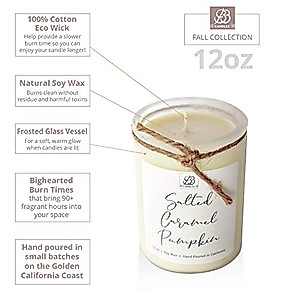 BB Candles Winter & Fall Collection - Natural Soy Hand Poured Fragrant Candles, Frosted Jars with Bamboo Lid, Home Decor & Relaxation, 90+ Hours Burn Time, 12oz (Fall Label - Salted Caramel Pumpkin)