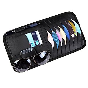 UGSHY 1 PC Leather Car CD Holder, Universal Sun Visor Organizer for Cars, Sun Visor Organizer Pocket with CD Disc Card Package Glasses Storage (Black)
