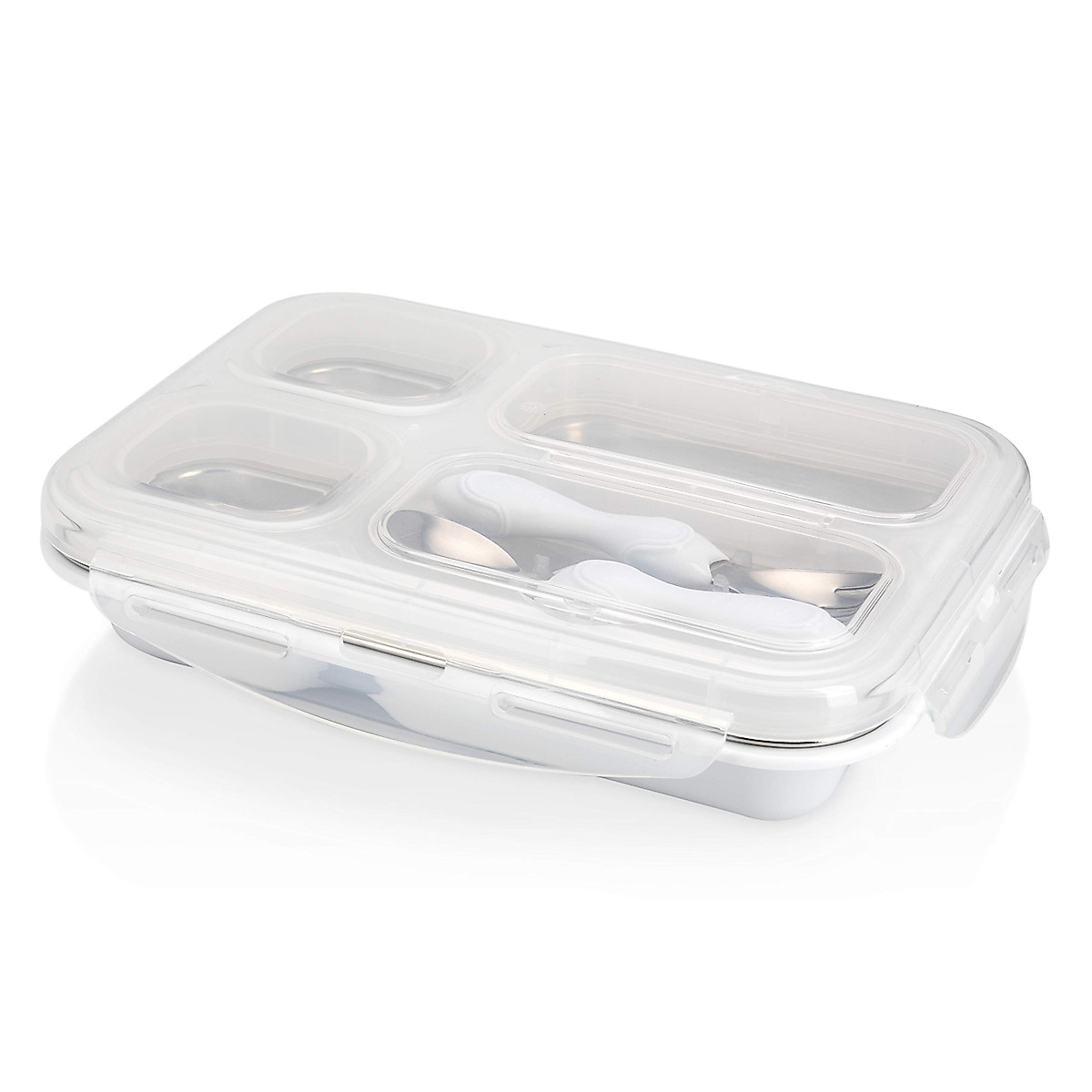 Nuby Insulated Travel Lunchbox with Fork, Spoon, and Lid - 12+ Months - Stainless Steel