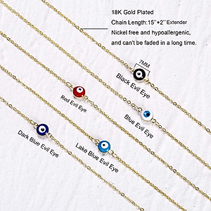 Tasiso 18K Gold Plated Dark Blue Boho Simple Chain Necklace Cute Tiny Colorful Evil Eye Turkish Protection Choker Necklace for Women