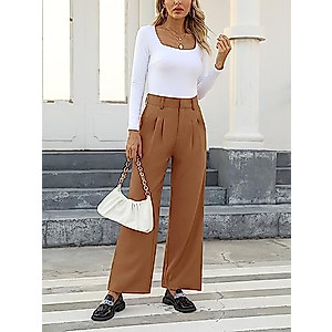 NIMIN High Waisted Work Pants for Women Loose Dress Pants Trousers Stretchy Business Casual Pants with Pockets Brown Large