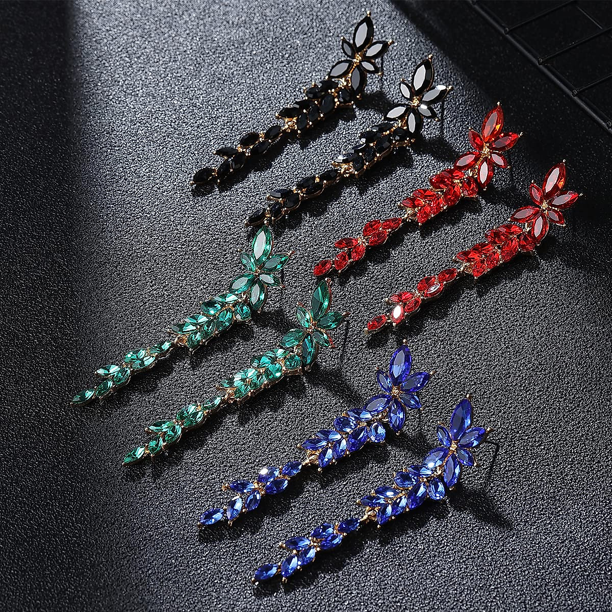 Black Rhinestone Statement Drop Dangle Earrings Dangling Sparkly Crystal Bridal Bridesmaid Wedding Earrings Long Chandelier Teardrop Earrings for Women Prom Pageant