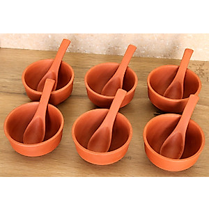 KLEO - Clay Re-usable Soup Bowls and Spoons - Set of 12 | Terracotta Soup Bowls Set - 3.75" Inches - Brown