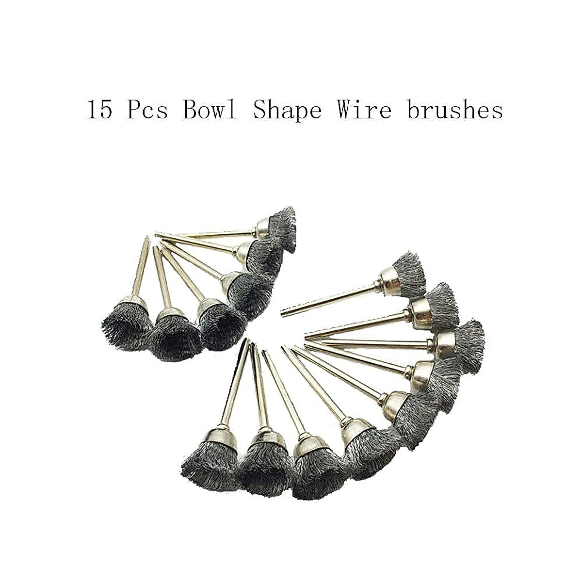 15 Pcs Luo ke Coarse Crimped Stainless Steel Wire Brush Set for Dremel Rotary Tool with 1/8" Mandrel (Bowl-Shape Brush)