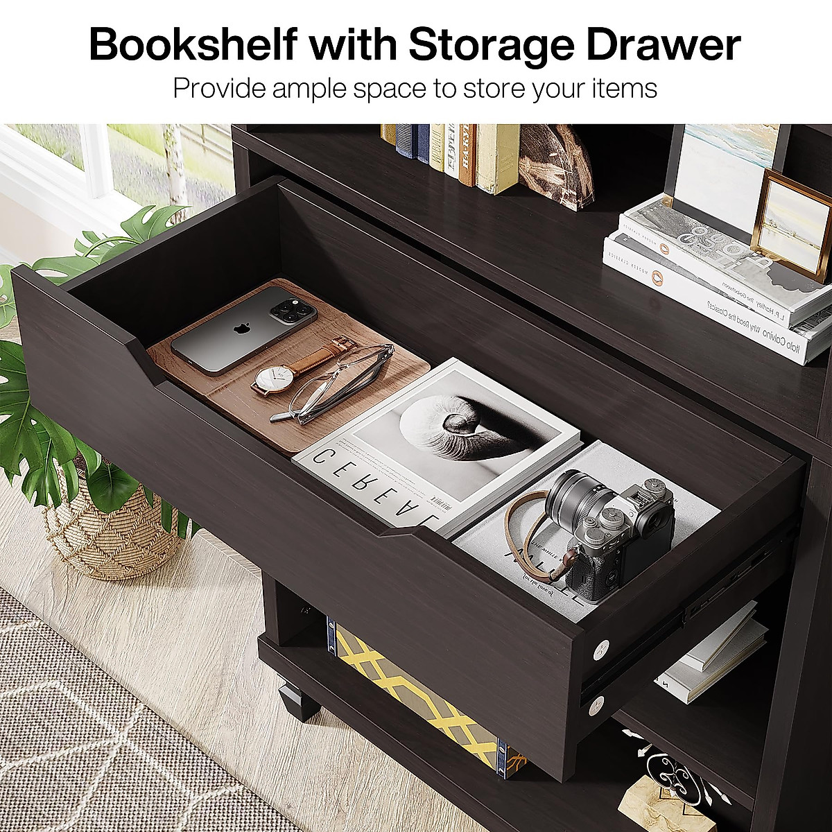 Tribesigns Bookcase with Drawer, 73-Inch Tall Bookshelf with Storage Shelves, 6-Tier Book Shelf Open Display Shelving Unit for Living Room, Bedroom, Library, Home Office, Dark Brown