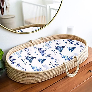 Pea Pod Bassinet Sheets Set 2 Pack for Baby Boy Girls, Soft Jersey Knitted Fitted Sheets for Cradle or Bassinet Pad Oval Rectangle and Hourglass Bassinet Mattress, Woodland Animal