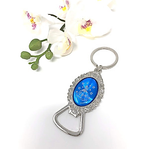 Quinceañera Keychain Bottle Opener Favor (12 PCS) - Sweet 15 Mis Quince 15 Birthday Sweet Sixteen Blue Color Metal Key Ring Gift for Guests