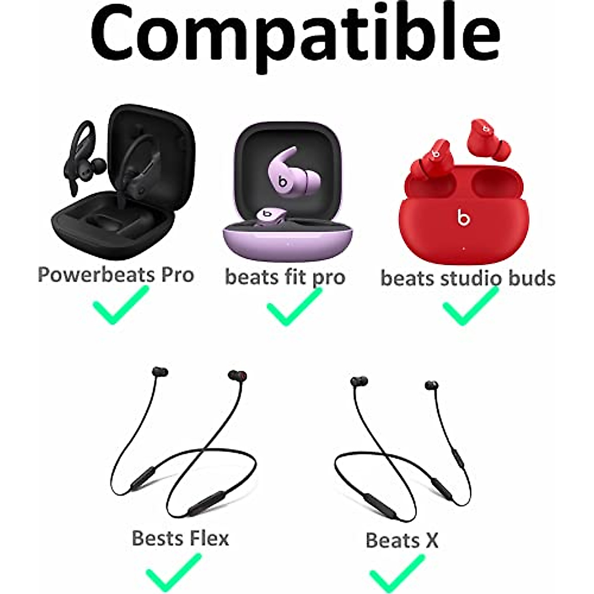 A-Focus 【Ear Tips & Hooks Kit】 Compatible with Beats Studio Buds/Fit Pro【 Memory Foam & Silicone 】, Soft Comfortable Noise Reduce Earbuds Wingtip Gel Compatible with Beats Flex, 21423H Black