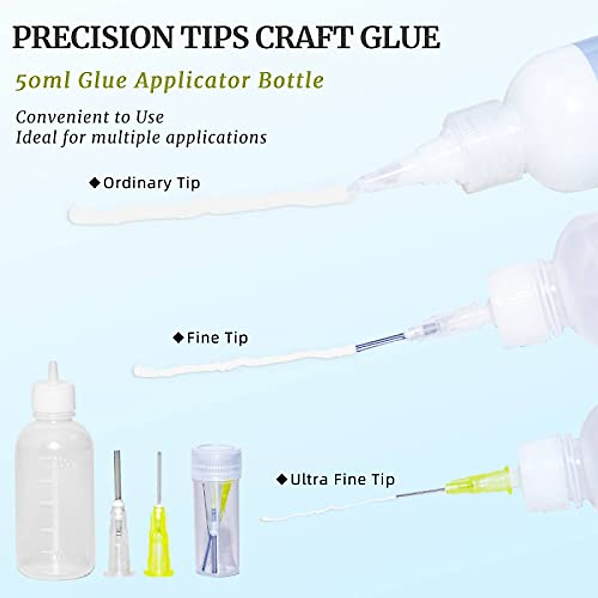 ElfBello Art Craft Glue with Fine Tips & 50ml Glue Applicator Bottle, Adhesive Art Glitter Glue for Paper Craft DIY Scrapbook, Quick Dries Clear Glue Wrinkle Resistant, 4fl oz 2 Pack