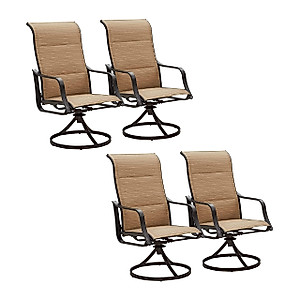 LOKATSE HOME Patio Dining Swivel Chairs Set of 4 Textilene High Back Outdoor Bistro Furniture for Backyard Deck Garden Porch Yard, Beige