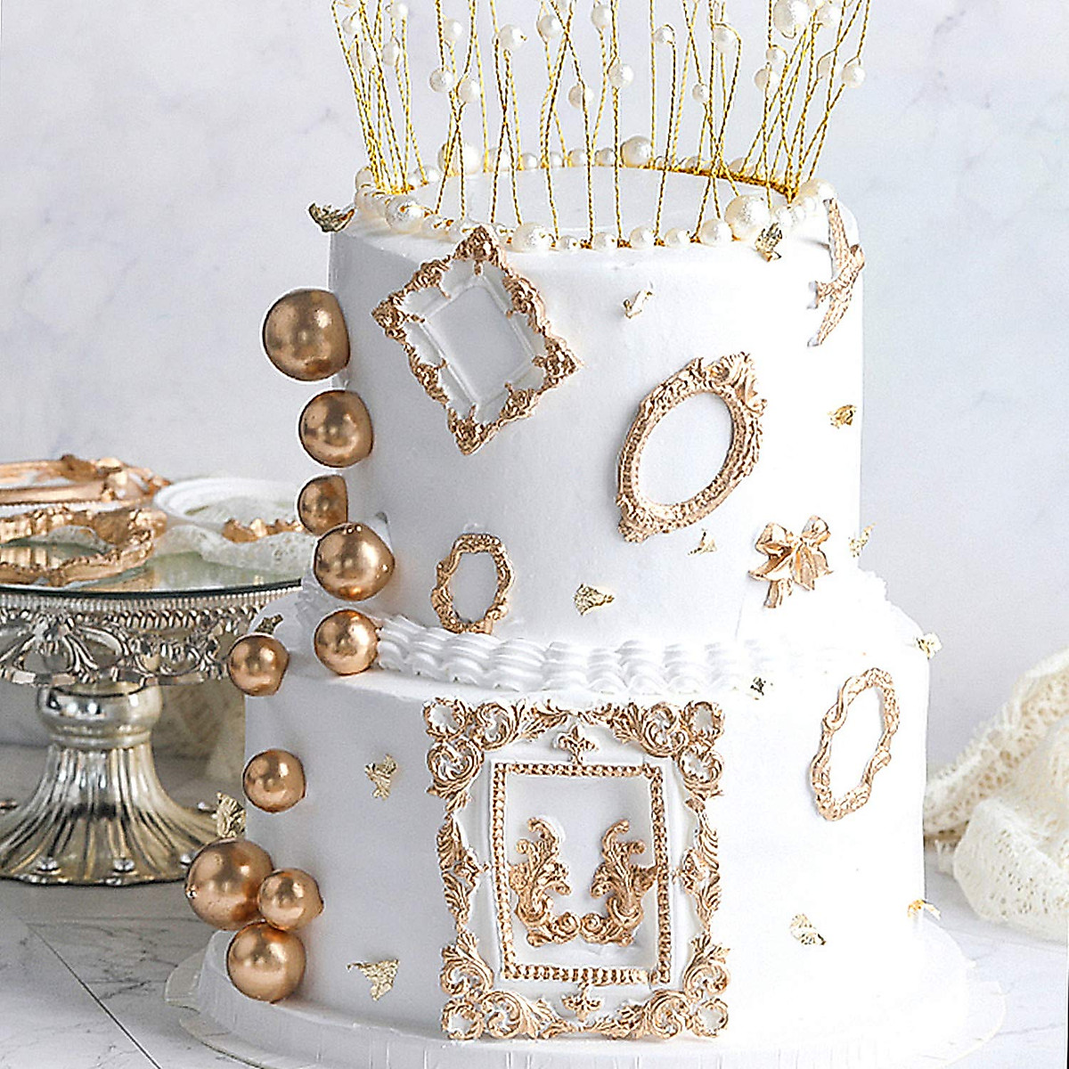 Photo Frame Fondant Mold - 6 Pack Picture Frames crown flower Silicone Mold for Cake Decorating, Sugar, Gum Paste, Chocolate, Cookies, Resin, Polymer Clay - Pink