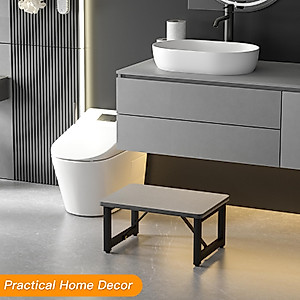 SZLHANJZ Step Stool, Small Step Stool for Adults Kids, Wooden & Metal Foot Stool, One Step Stool for Bedside and Closet, 500-LBS Load Heavy Duty Step for Living Room Bedroom, Gray