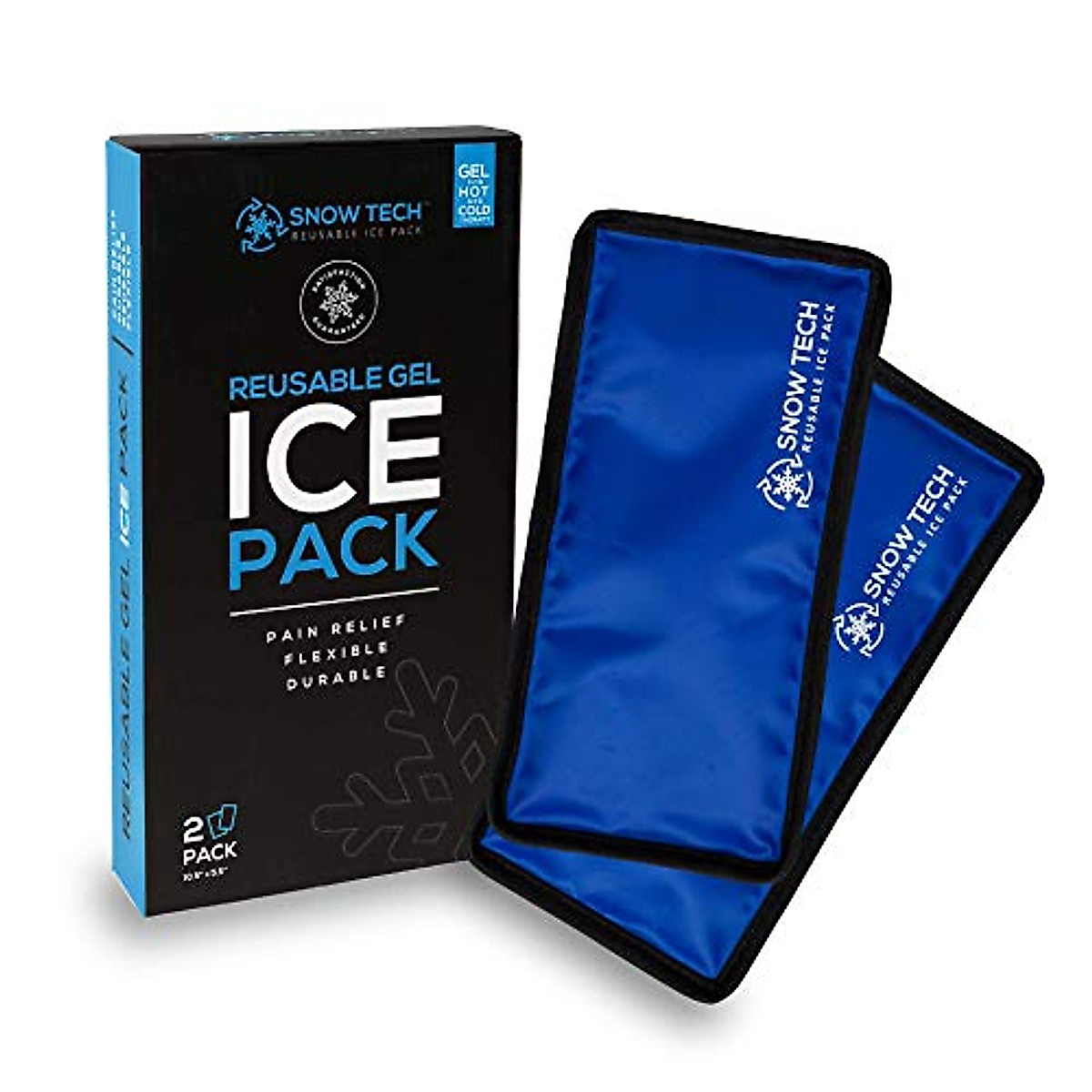 SnowTech Ice Packs for Injuries Reusable Gel (2 Pack w/Strap 10.5"x5.5") Flexible Hot & Cold Pack Compress Therapy for Injury, Swelling, Bruises, Surgery Hip, Shoulder, Elbow, Knee, Back, Arm, Neck