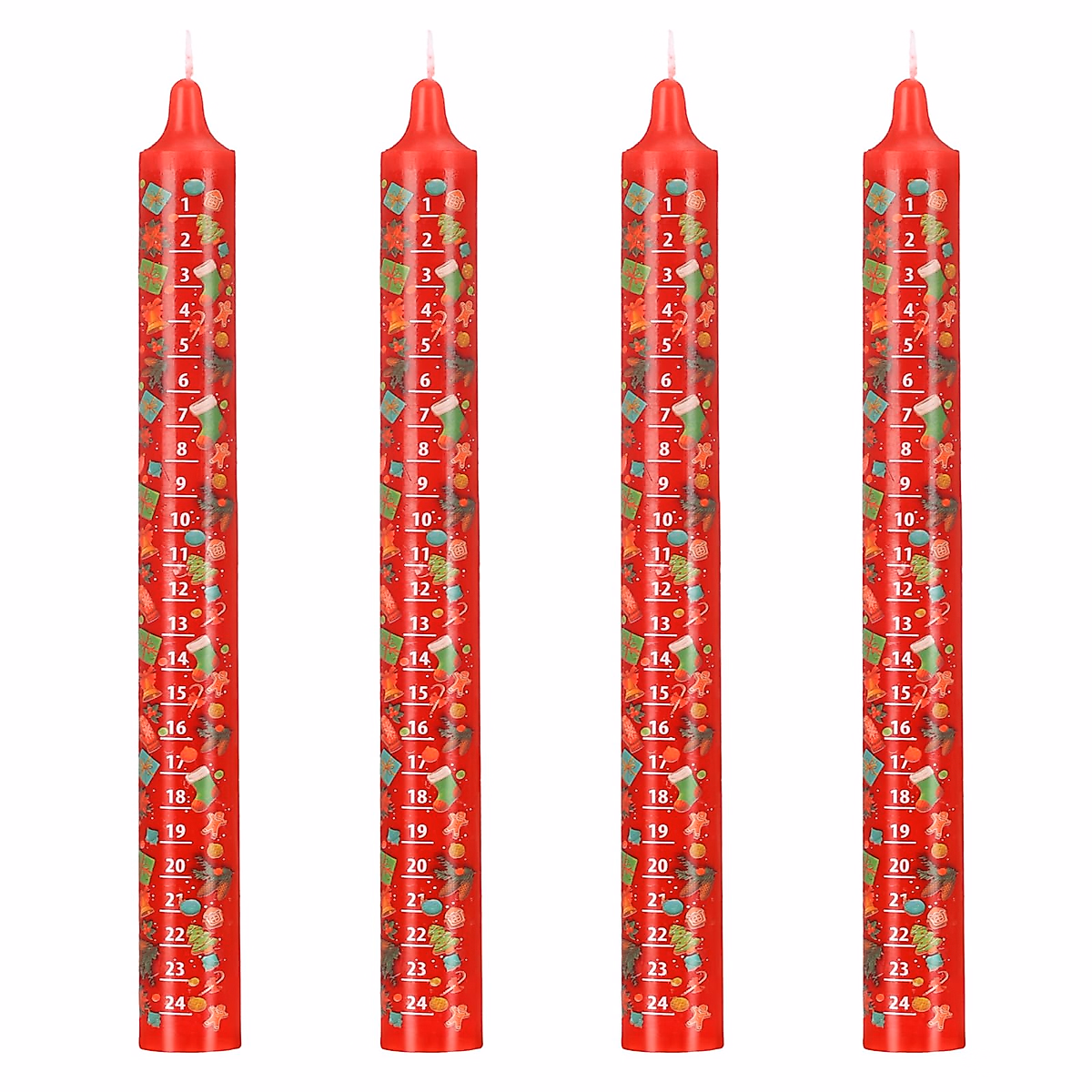 Nuanchu 4 Pcs 10 Inch Advent Festive Christmas Calendar Candle 24 Numbers Countdown to Christmas Red Christmas Advent Candle Xmas Advent Countdown Candle Advent Calendar Candles for Christmas Gifts