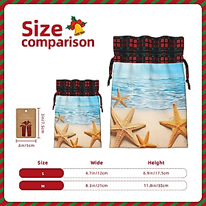 Christmas Gift Bags with Drawstring Burlap Gift Bags 3D Summer Starfish Christmas Linen Bags for Xmas Party Candy Bags with Cards Xmas Reusable Wrapping Bags Christmas Linen Treat Bags for Holiday