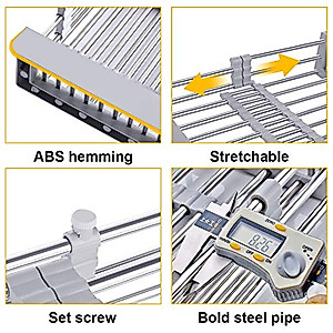 LUEXBOX Expandable Dish Drying Rack Over The Sink, Stainless Steel Drainer Basket with Adjustable Arms for Vegetable and Fruit (Grey)