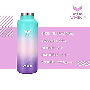 Vmini Water Bottle with Silicone Bottle Boot, 22 oz Vacuum Insulated 18/8 Stainless Steel, Anti-Slip Bottom Sleeve Cover