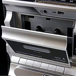 Trexonic 3-Speed Turntable with CD Player, Double Cassette Player, Bluetooth, FM Radio & USB/SD Recording