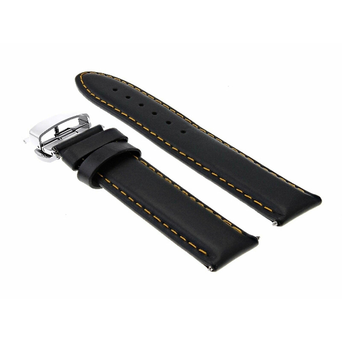 Ewatchparts 20MM SMOOTH LEATHER WATCH BAND STRAP DEPLOYMENT BUCKLE CLASP COMPATIBLE WITH IWC BLACK OS