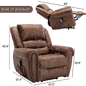 Phoenix Home Power Lift Chair for Elderly, Leather Electric Living Room Recliner, Brown