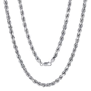 Nuragold 10k White Gold 4mm Rope Chain Diamond Cut Pendant Necklace, Mens Womens Jewelry 18" 20" 22" 24" 26" 28" 30"