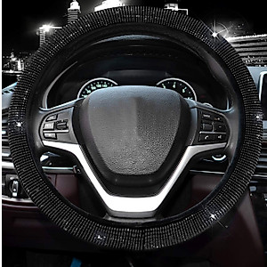 Valleycomfy Steering Wheel Cover for Women Men Bling Bling Crystal Diamond Sparkling Car SUV Wheel Protector Universal Fit 15 Inch (Black with Black Diamond, Standard Size(14" 1/2-15" 1/4))