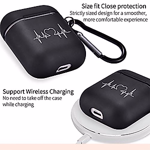 JOYLAND Black Case Cover for AirPod 1&2 w/Keychain Ring+Storage Bag, Love Heartbeat Line Case Wireless Earphone Case Smooth Anti-dust Silicone Protective Soft Skin Cute Case for AirPods 1 & 2