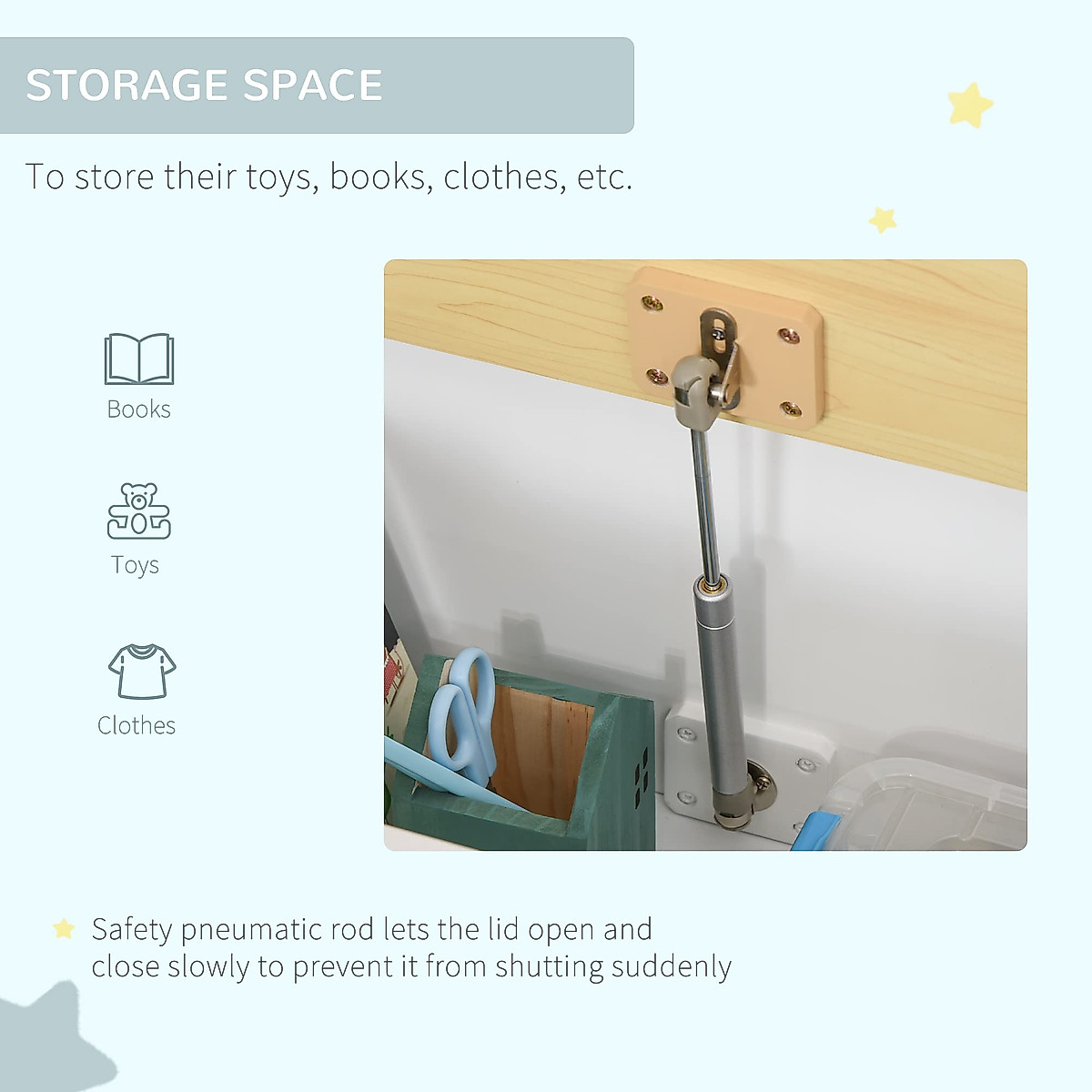 Qaba Toddler Toy Box Storage Bench with Large 27 L Interior, Kids Storage Bench Seat with Storage for Toddler Playroom Furniture, Kids Bedroom Furniture, Toy Organizer and Storage Bin White