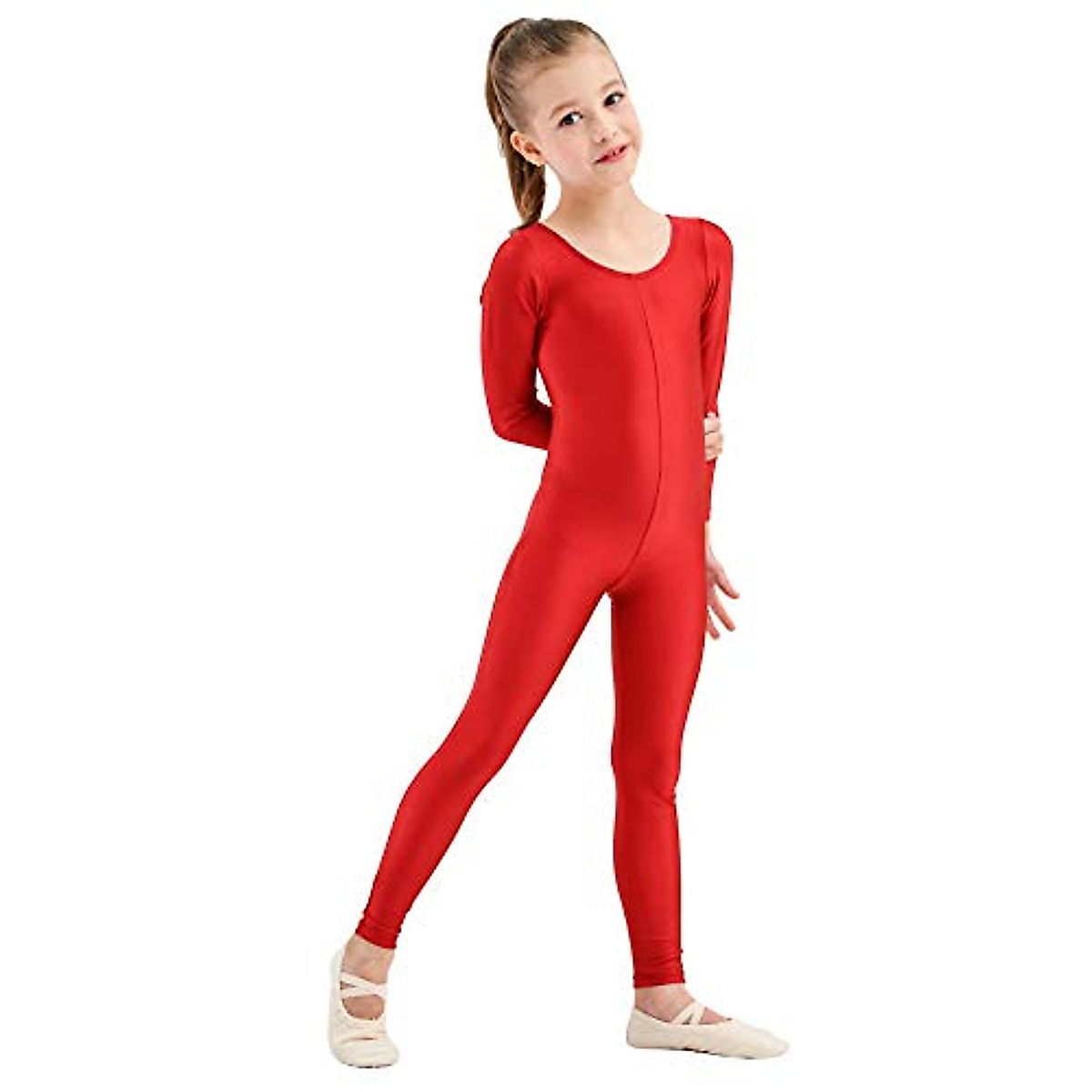 speerise Girls Unitards Gymnastics Long Sleeves Full Body Toddler Ballet Leotards for Kids Costumes, Red, XXL