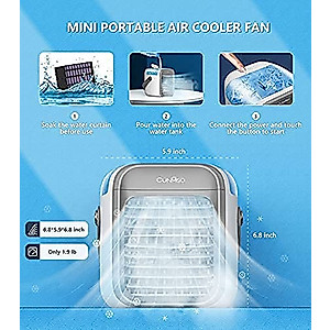 Portable Air Conditioners, Anti-Leak Personal Mini Air Conditioner Fan, Rechargeable USB Evaporative Air Cooler With 3-Speed Mode LED Light,Quiet Desktop Cooler for small Room Office Camping Car