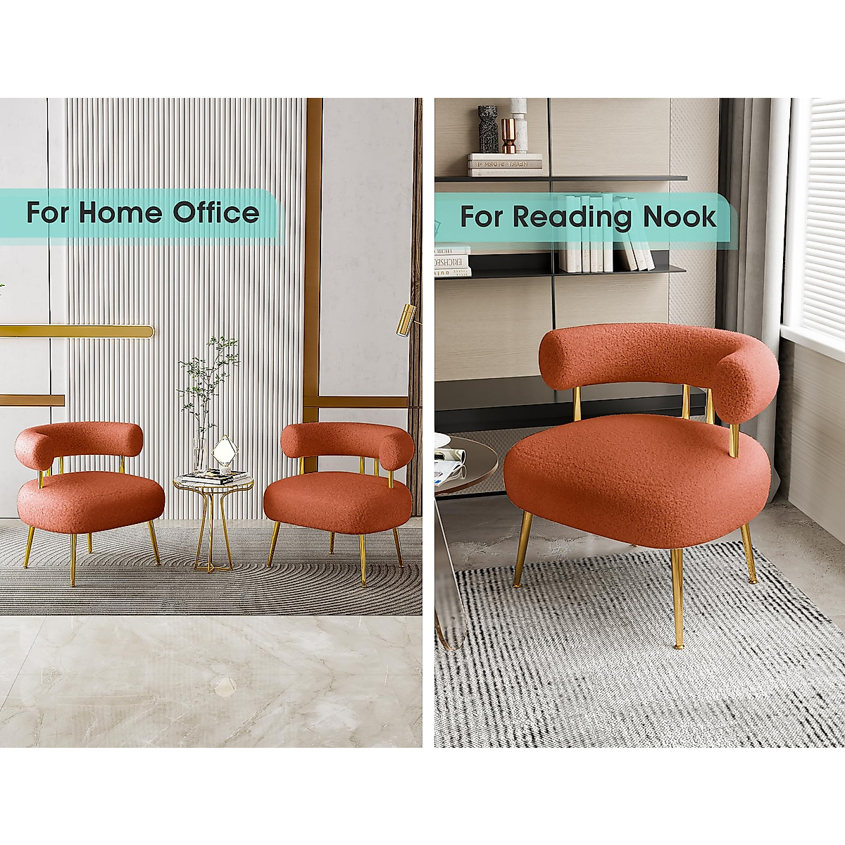 SEYNAR Mid Century Sherpa Boucle Accent Chair, Round Upholstered Barrel Arm Chair for Small Spaces, Fluffy Side Corner Sofa Chair for Living Room, Bedroom, Vanity, Office, Reading Nook(Orange)