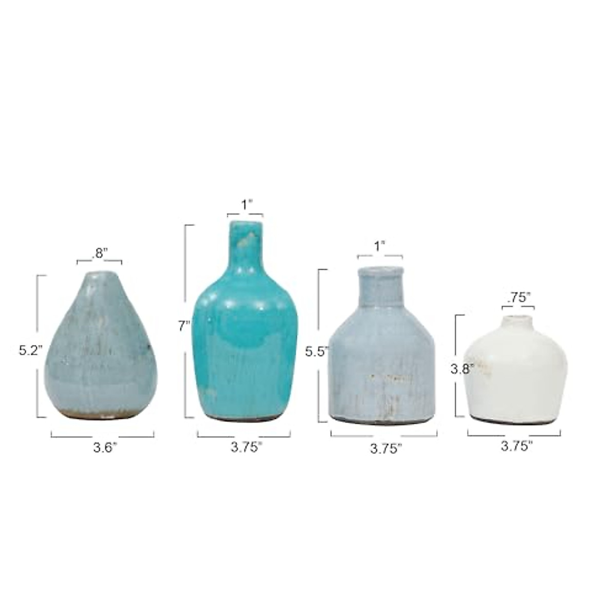 Creative Co-Op Blue & Ivory Terracotta Vases (Set of 4 Sizes)