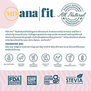 MD Ana Fit - Grass-Fed Hydrolyzed Collagen Peptides Powder, Non-GMO Dairy, Hormone Free & Gluten Free, Pasture Raised, Cherry, 30 Stick Packs (360g)