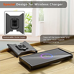 Design for Samsung S23 Ultra Case with Card Holder, Galaxy S23 Ultra Silicone Phone Case with Sliding Camera Cover and Magnetic Ring Holder Kickstand(Black)