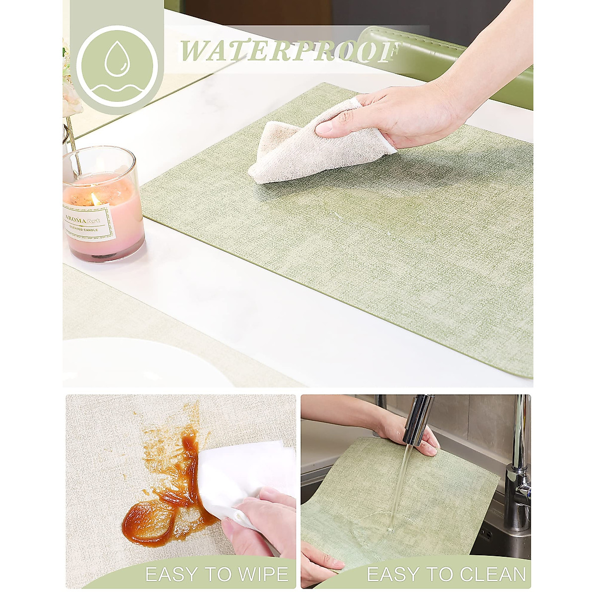 SUEH DESIGN Leather Placemats Set of 6 Reversible Table Mats Heat Resistant Waterproof No-Slip Place Mats for Dining Table Kitchen Parties