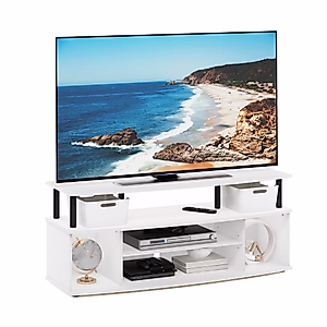 Furinno Jaya Large Entertainment Center Hold up to 55-in TV, Inch, White/Black