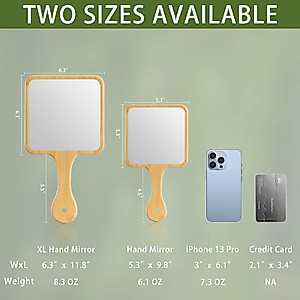 Jasefa Handheld Mirror,Natural Bamboo Hand Mirror with Handle,Cute Hand held Mirror for Shaving Single-Sided Portable Travel Vanity Mirror for Men & Women,6.3" W x 11.8" L