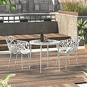 LeisureMod Devon Modern Aluminum Indoor-Outdoor Stackable Side Dining Arm Chair, Set of 2 (White)