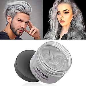 SOVONCARE Gray Temporary Hair Wax Color, Professional Styling Pomades Natural Hairstyle Clay for Men & Women Christmas Cosplay Date 4.23 oz (Sliver Gray)