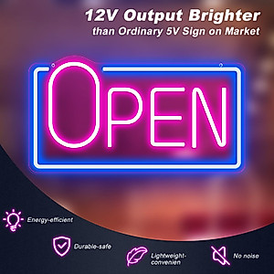 Neon Open Signs for Business, Super Bright LED Open Sign, Open Neon Sign 16''x 8'' (Blue&Pink), with ON/OFF Switch & Adapter, Neon Light Up Sign for Window Party Wall Store Shop Bars Coffee Salon Club