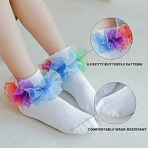 Hopply Baby Girls Ruffle Rainbow Socks Toddler Princess Ankle Lace Socks Infant Kids Big Double Lace Frilly Trim Dress Socks
